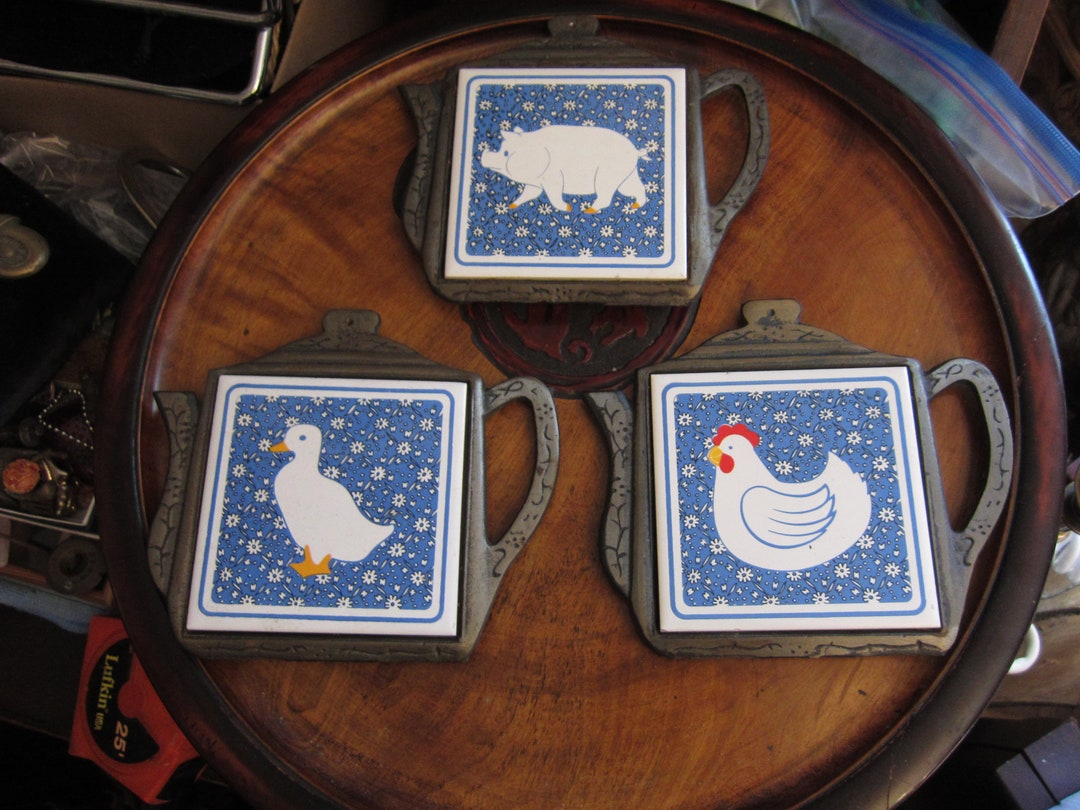 Vintage Set of Farmhouse Animal Trivets, Country Kitchen Decor, Please ...