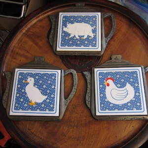 Vintage Set of Farmhouse Animal Trivets, Country Kitchen Decor, Please ...