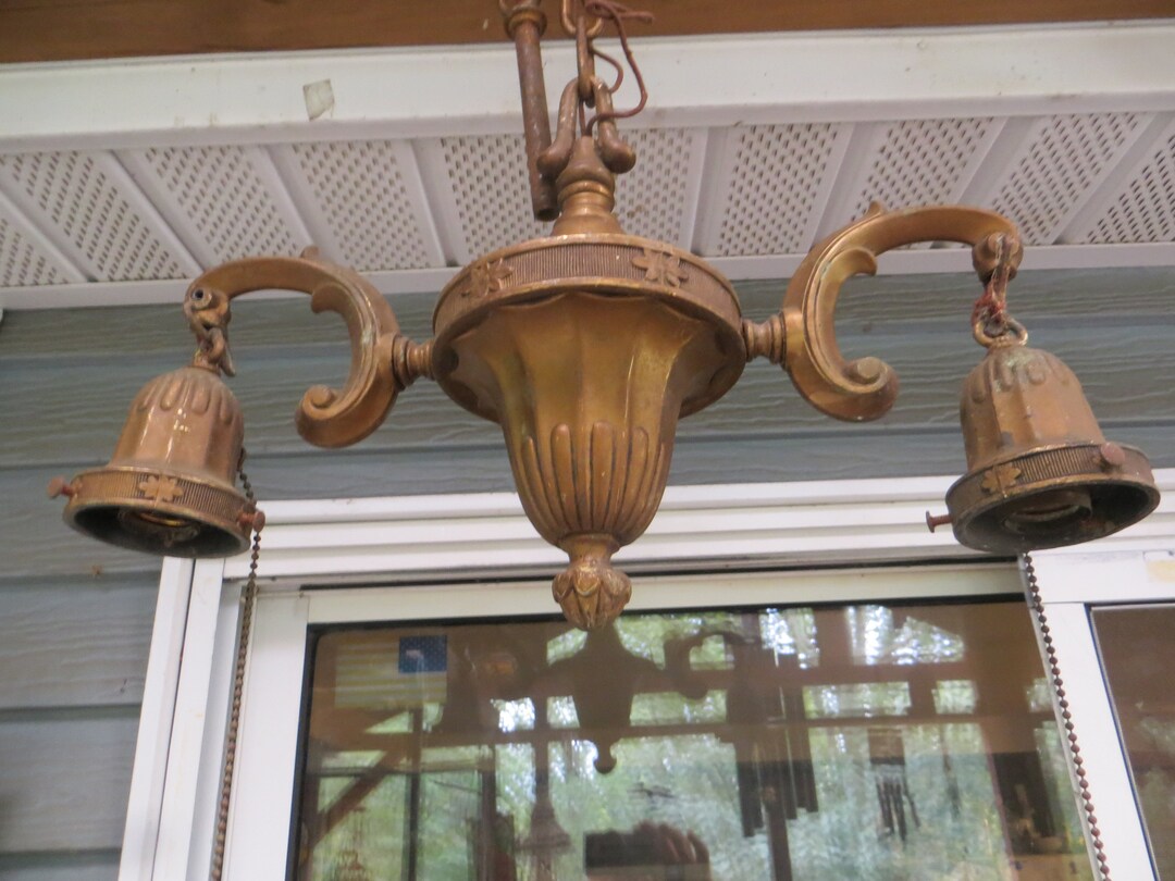 Antique Brass 2 Light Greek Revival Chandelier for Restoration, Please ...
