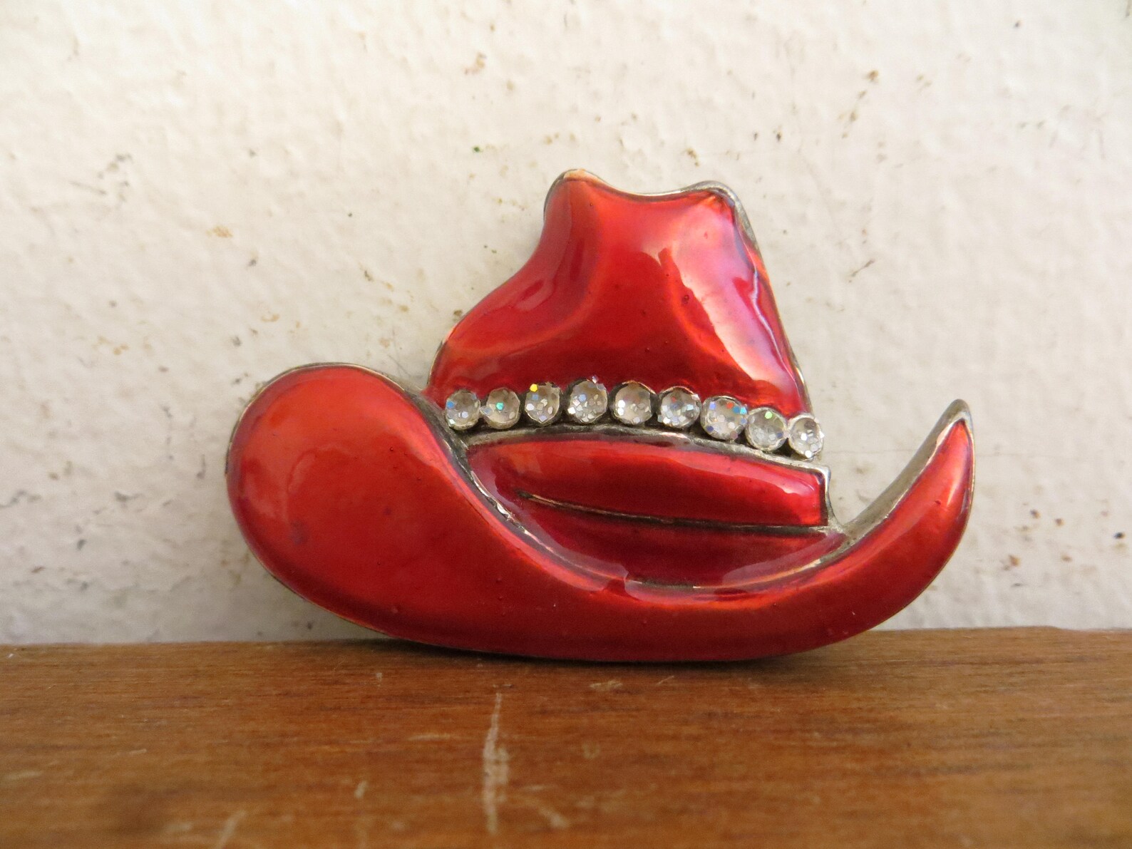 Vintage Red Cowboy Hat Pin Jewelry Rhinestones Enamel Brooch - Etsy