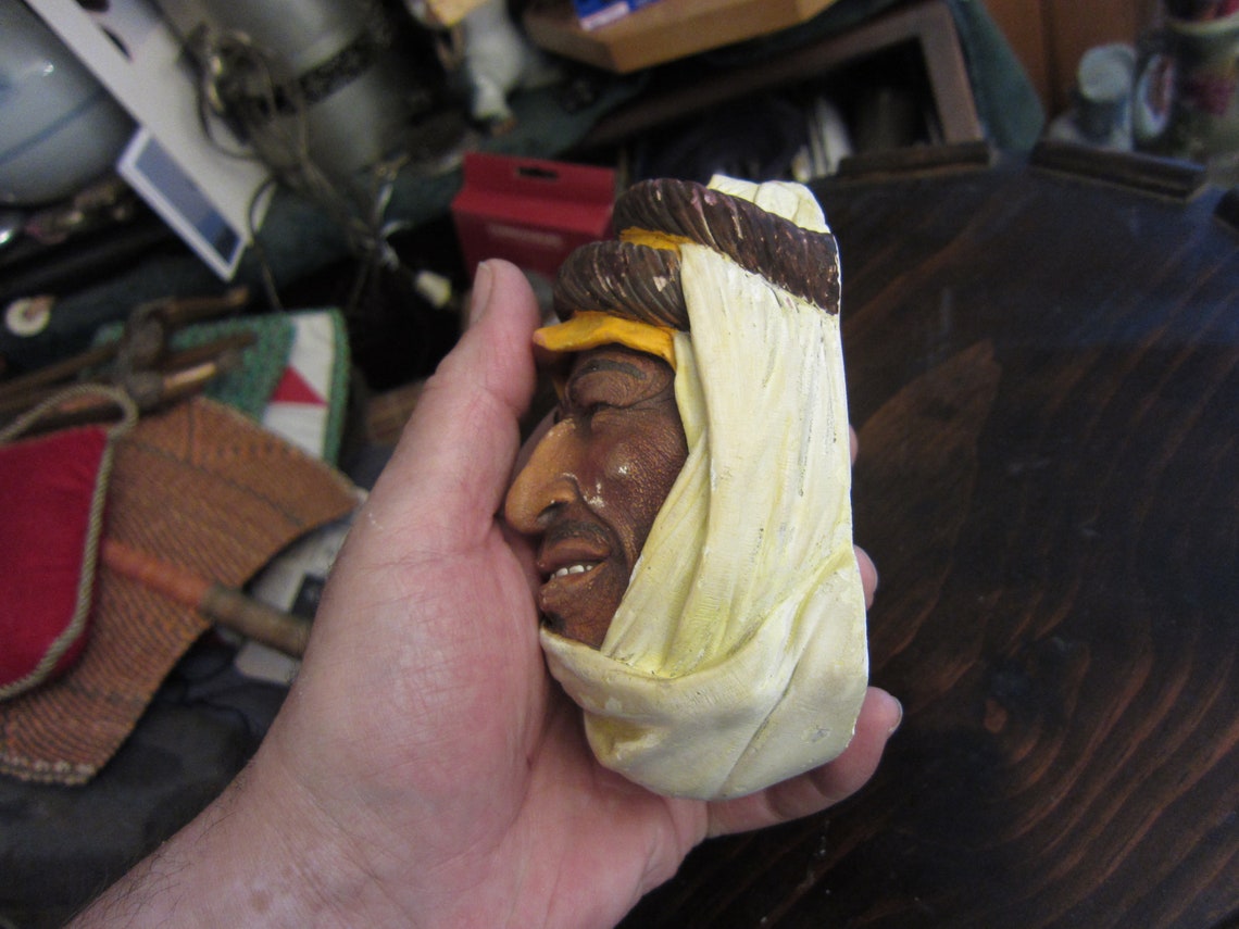 Vintage Chalkware Head Arab Man Sheik Wall Plaque, Please Read ...