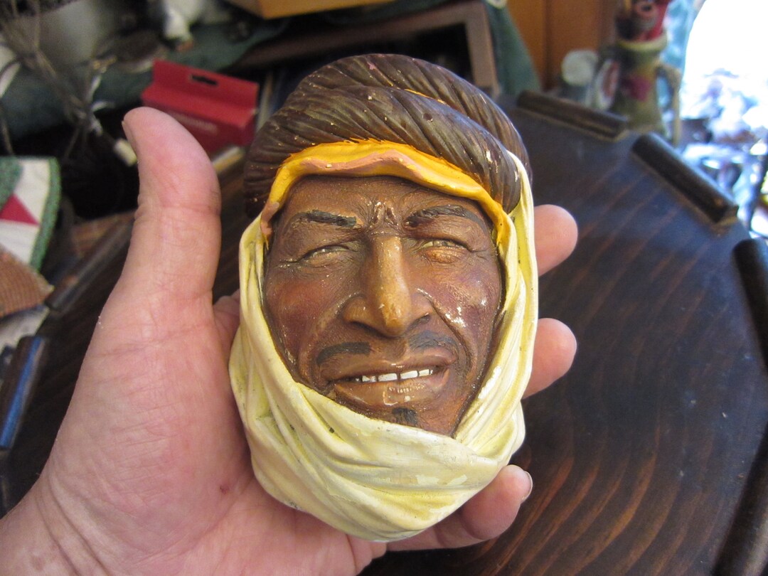 Vintage Chalkware Head Arab Man Sheik Wall Plaque, Please Read ...