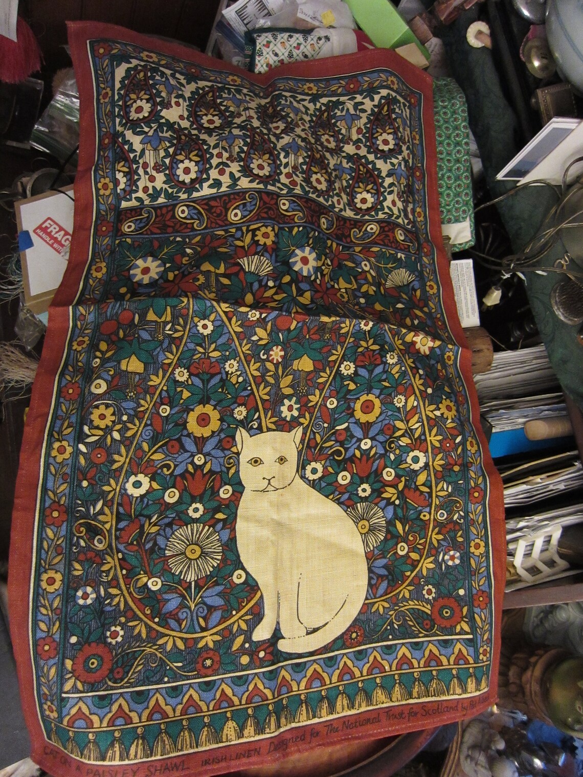 Vintage Pat Albeck National Trust Cat on a Paisley Shawl, Please Read ...
