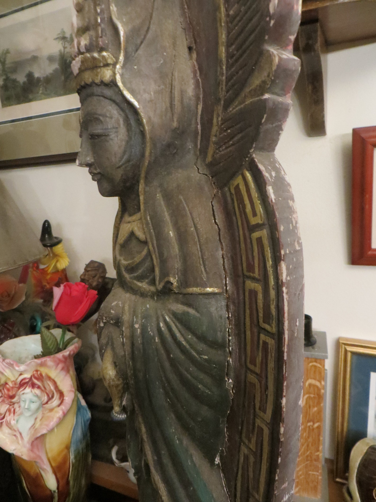 Large Asian Statues, Figurines Wooden Carved, Decorative Vintage ...