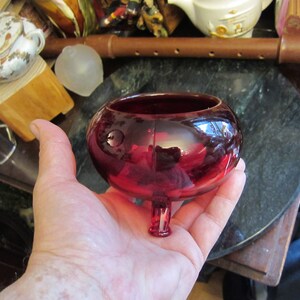 Vintage Ruby Red Round Glass Footed Bowl - Etsy