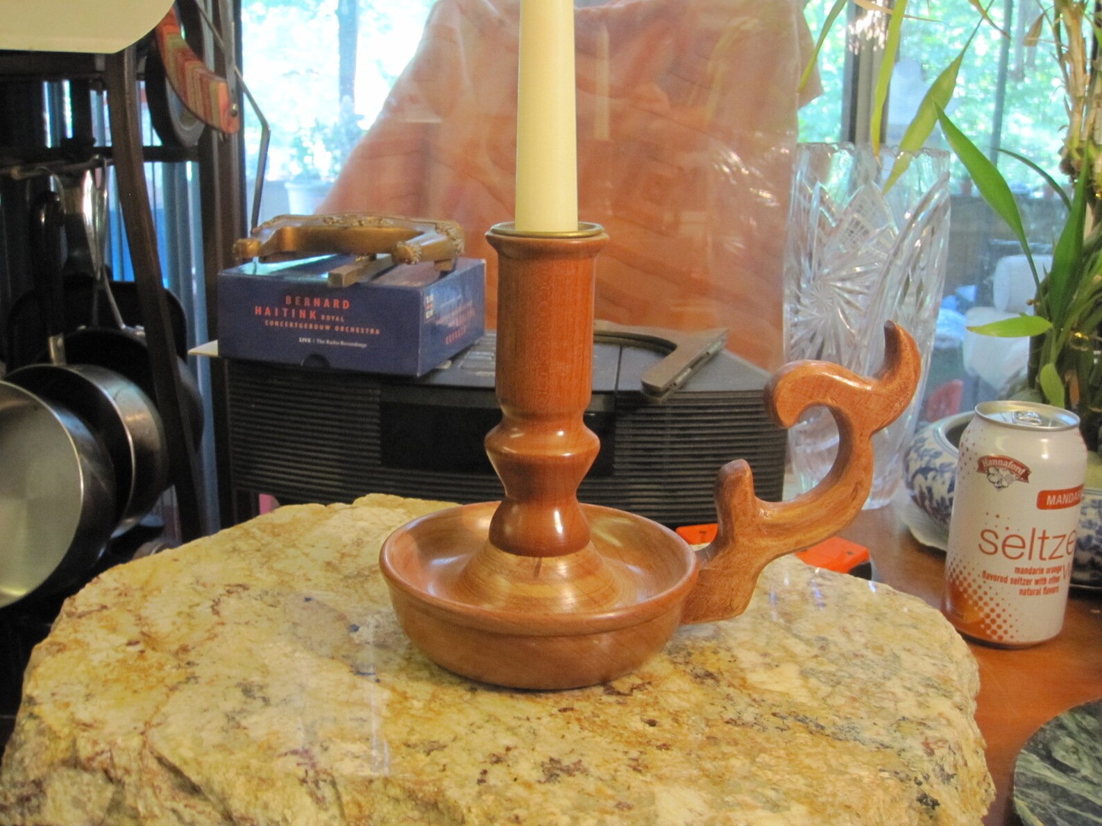 Large Wooden Chamber Candlestick Vintage Two Tone Wood | Etsy