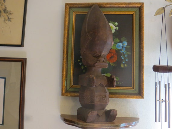 Wood Carving Statue Figurine. Mayan Aztec Conehead Sculpture - Etsy