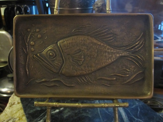 Bronze Ring Tray, Raised Relief Fish Pin Dish, Antiqu… - Gem