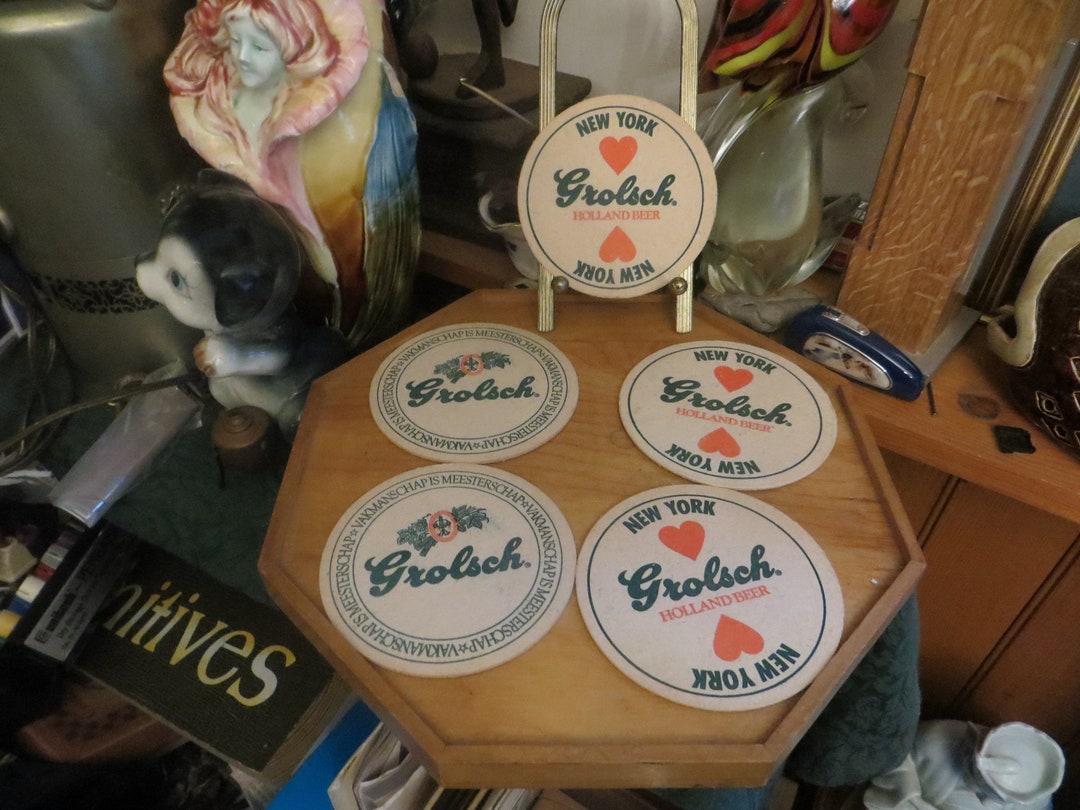 6 Vintage Grolsch Bar Mats, NY Loves Grolsch, 4" Double Sided Coasters ...
