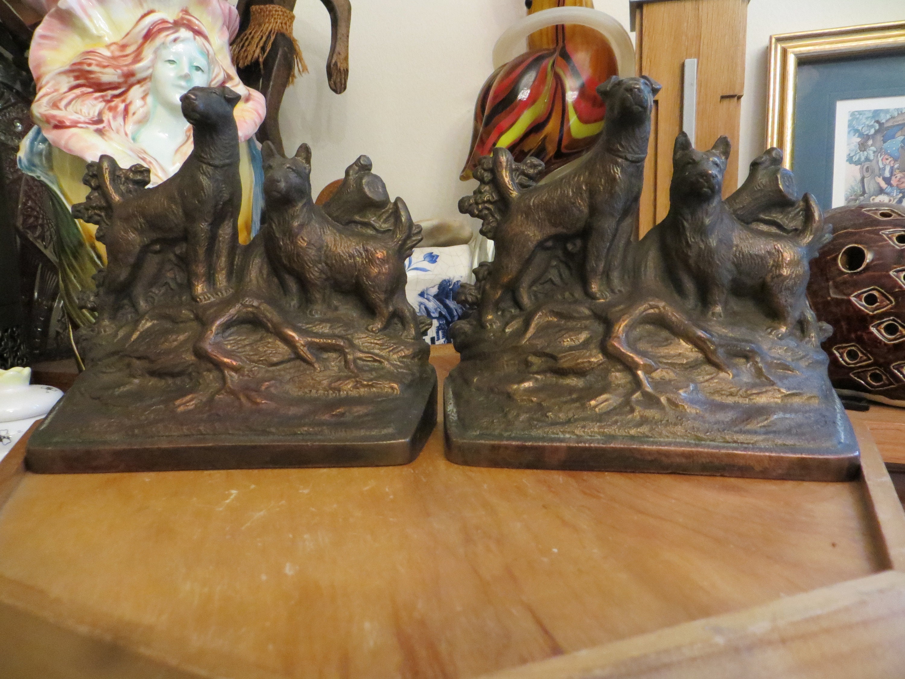Antique Hubley Cast Iron bookends Bull Terriers/ Hunting | Etsy