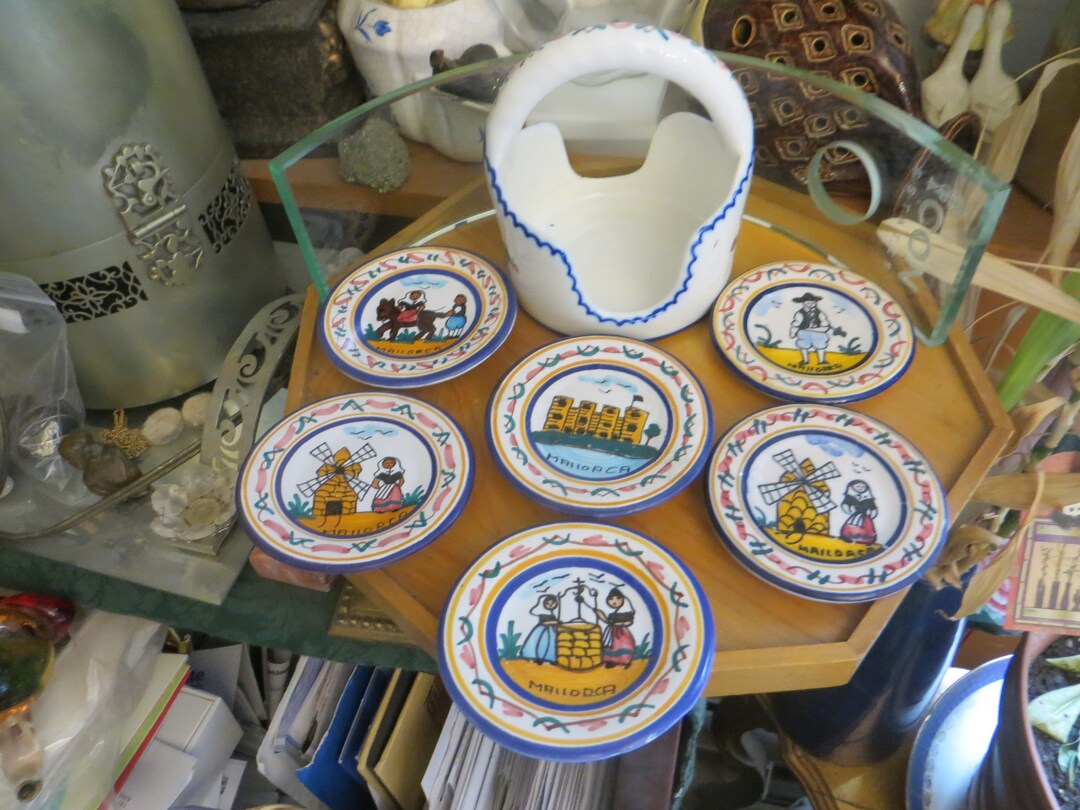 Mallorca Coaster Set, Vintage Pottery Spain Hand Painted Spanish ...