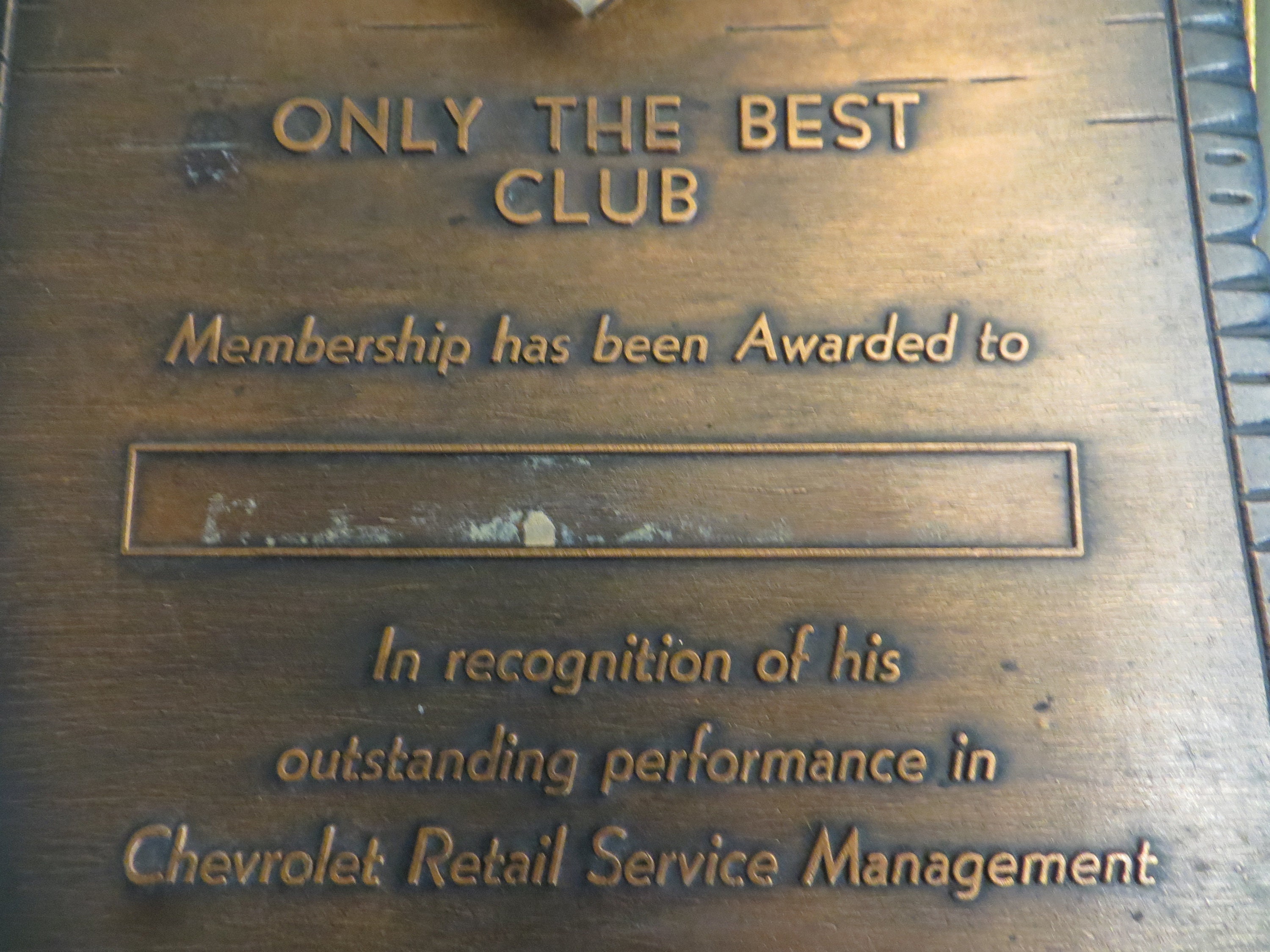 1950s 1960s Chevrolet Dealer Only the Best Club Membership Award Plaque ...