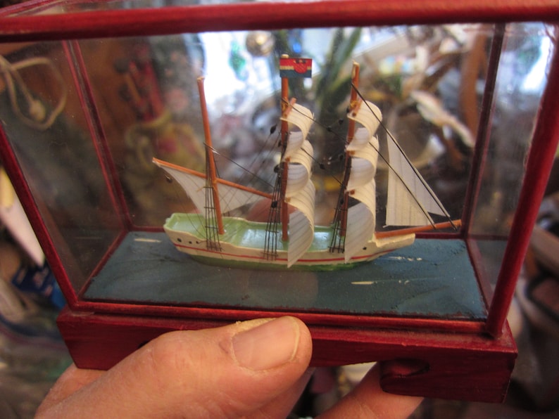 Miniature Ship Model in a Case Vintage Nautical Decor - Etsy