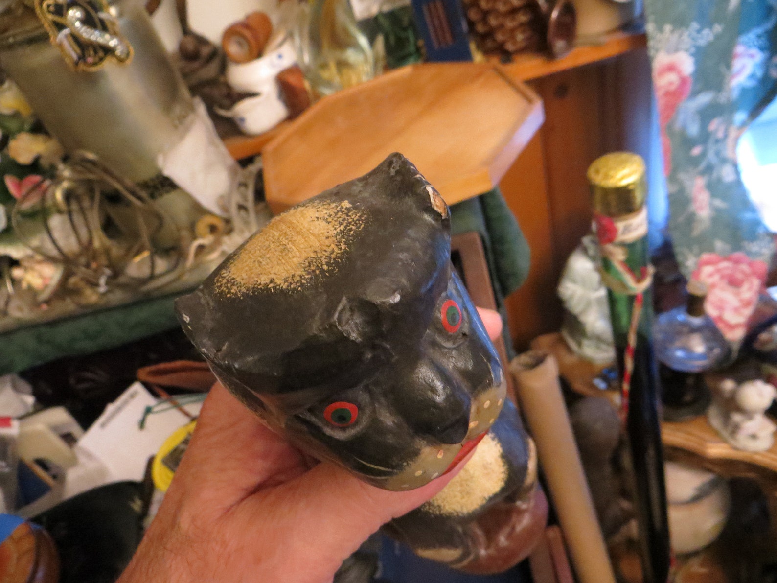 Standing Cat Figurine Sculpture, Carved Wood Hand Painted., Please Read ...