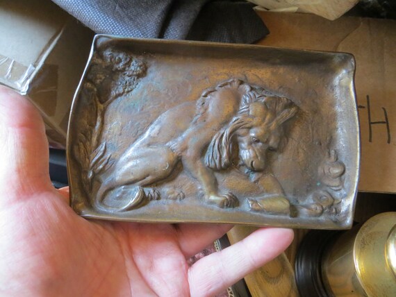 Antique Lion Tray, ornate, high relief, bronze, high … - Gem