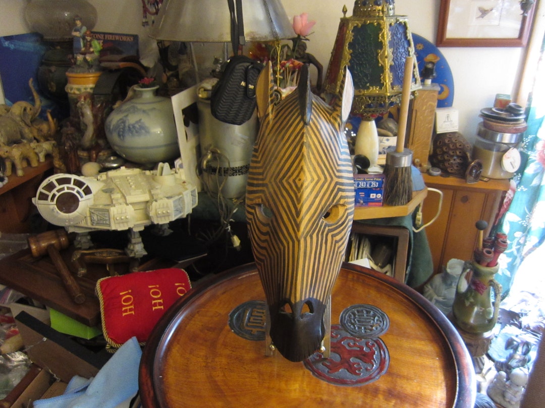 Zebra Tribal Mask, African Wall Mask Carved Wood Mask, Wall Decor ...