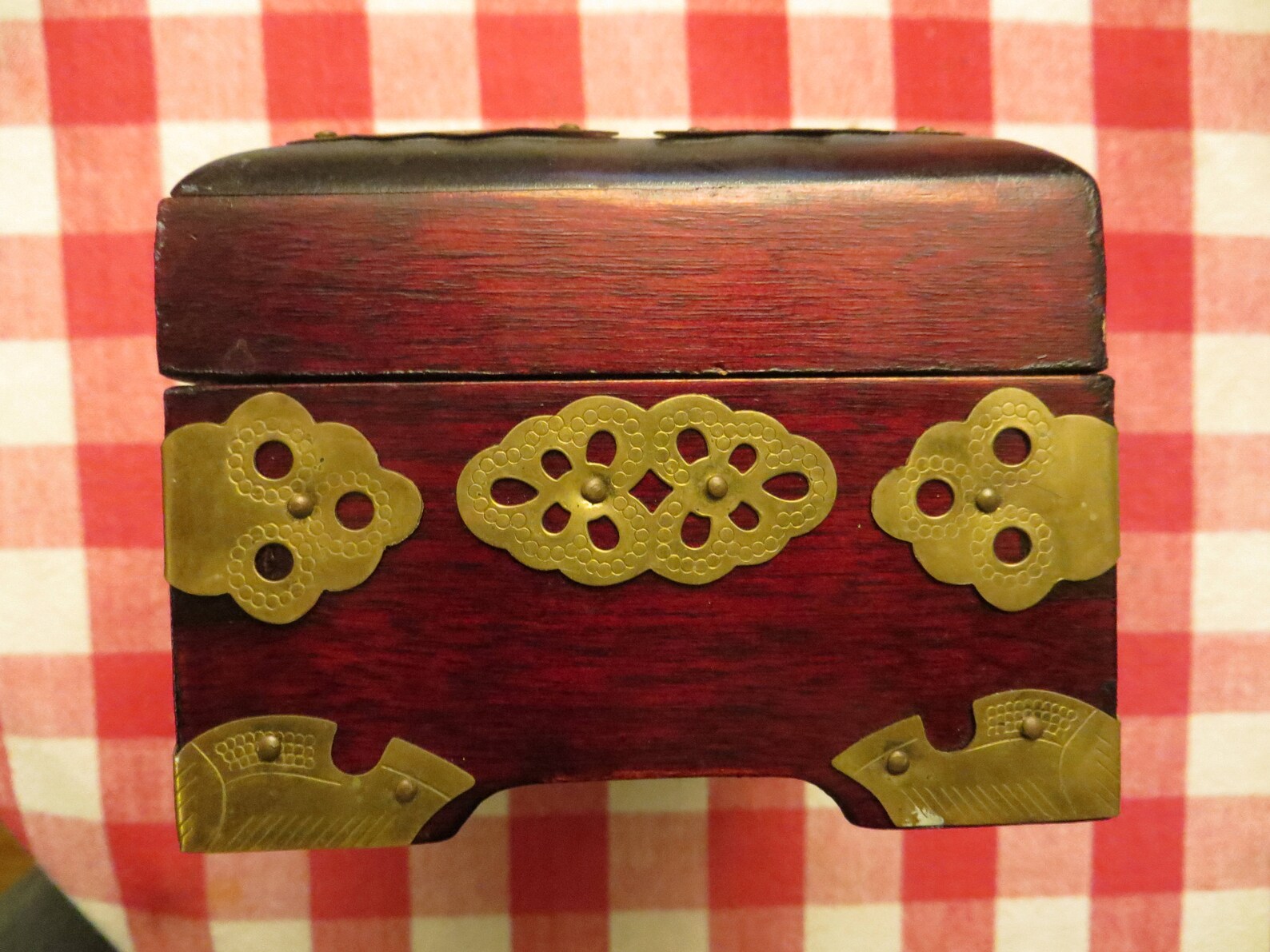 Small Wood Jewelry Box Carved Jade Brass Hardware Vintage - Etsy