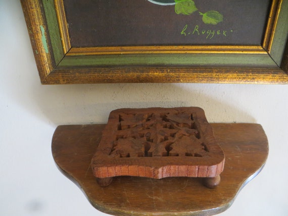 Hand Carved Wooden Trivet Base Stand Display Vintage | Etsy