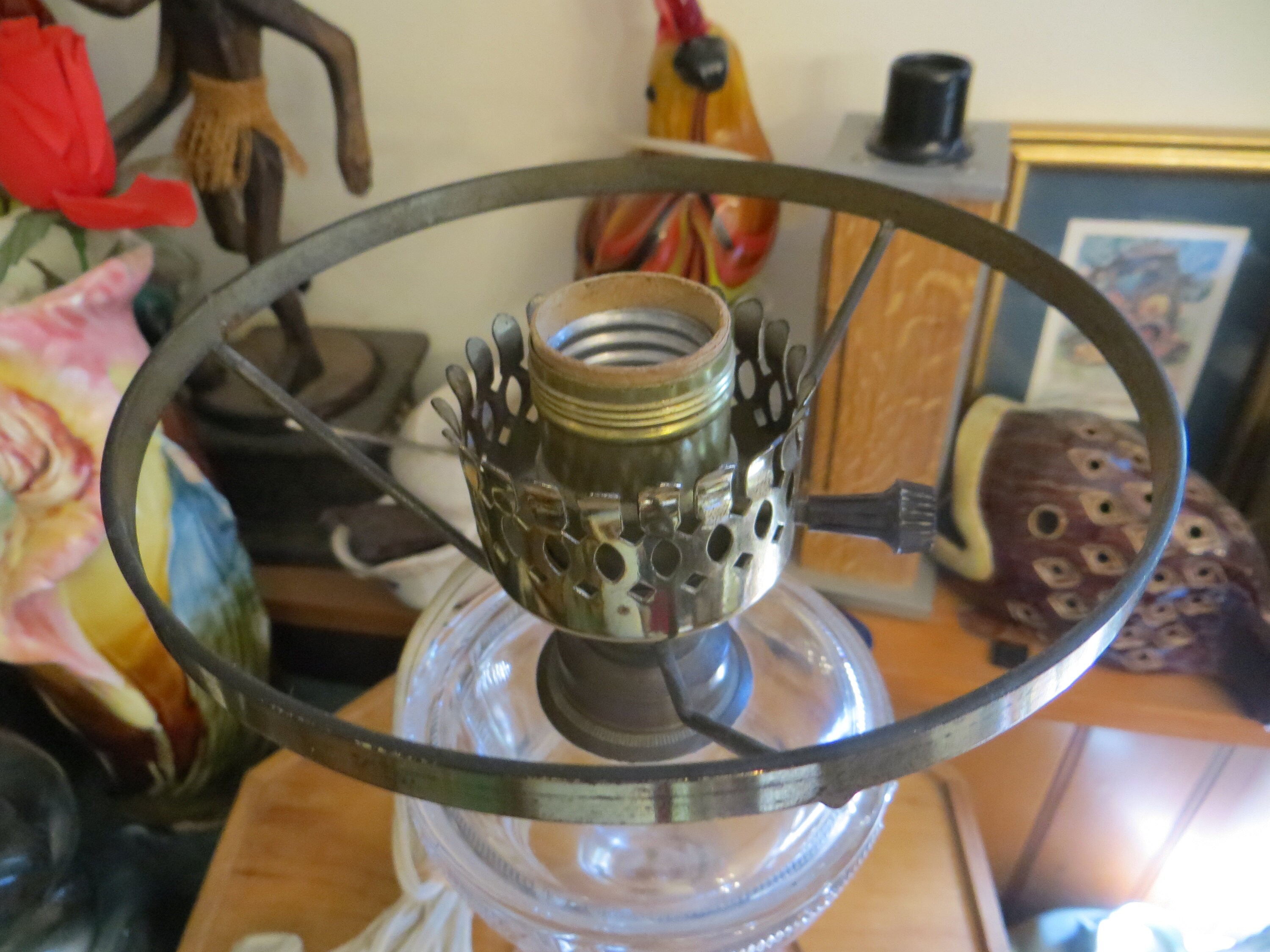Electrified Oil Lamp W/ Shade Ring Clear Glass - Etsy