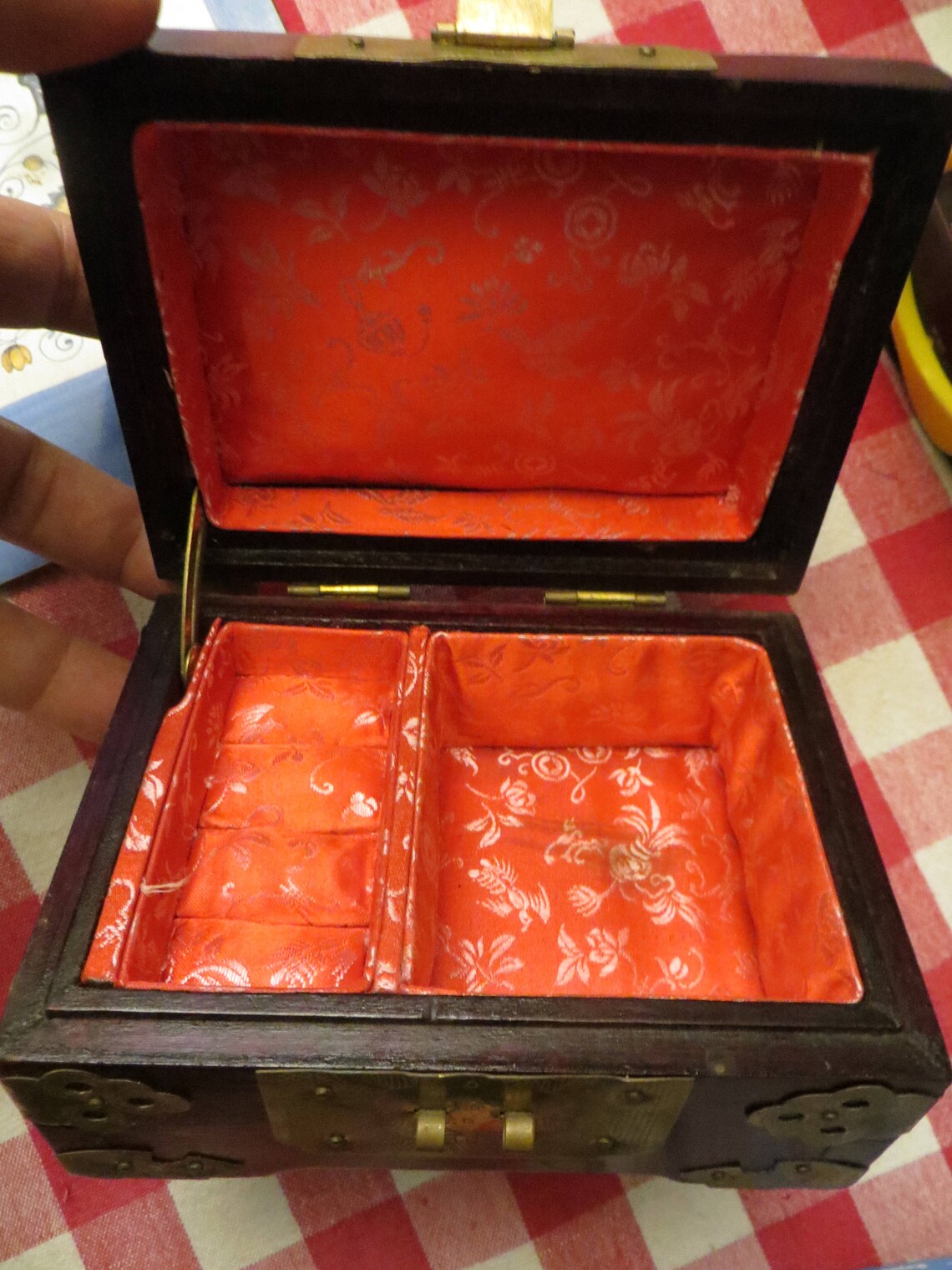 Small Wood Jewelry Box Carved Jade Brass Hardware Vintage - Etsy