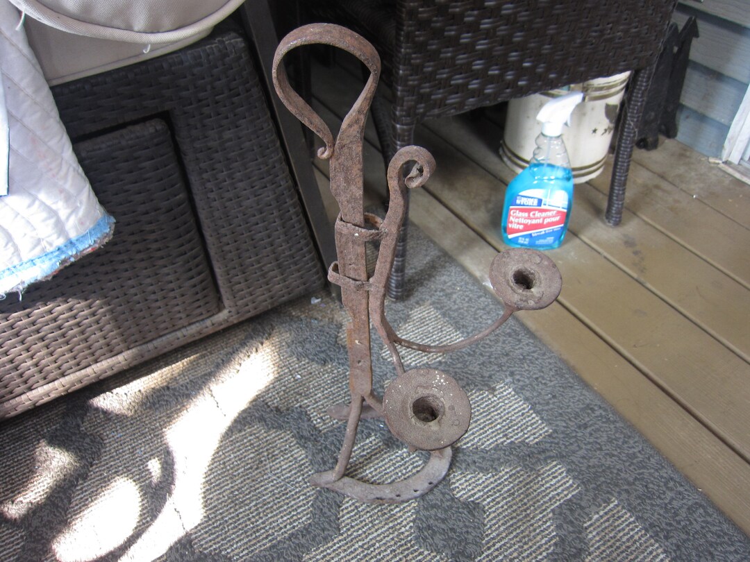 Antique 1700s 23" Wrought Iron Adjustable Trammel Candle Holder, Please ...