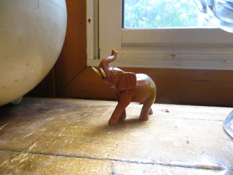 Carved Small Elephant Miniature Tusks Trunk up W/ Free Ship | Etsy