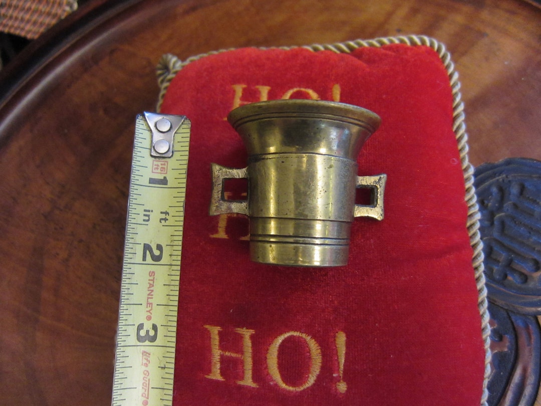 Vintage Bronze Brass Mortar With Handles - Miniature Pharmaceutical 2 ...