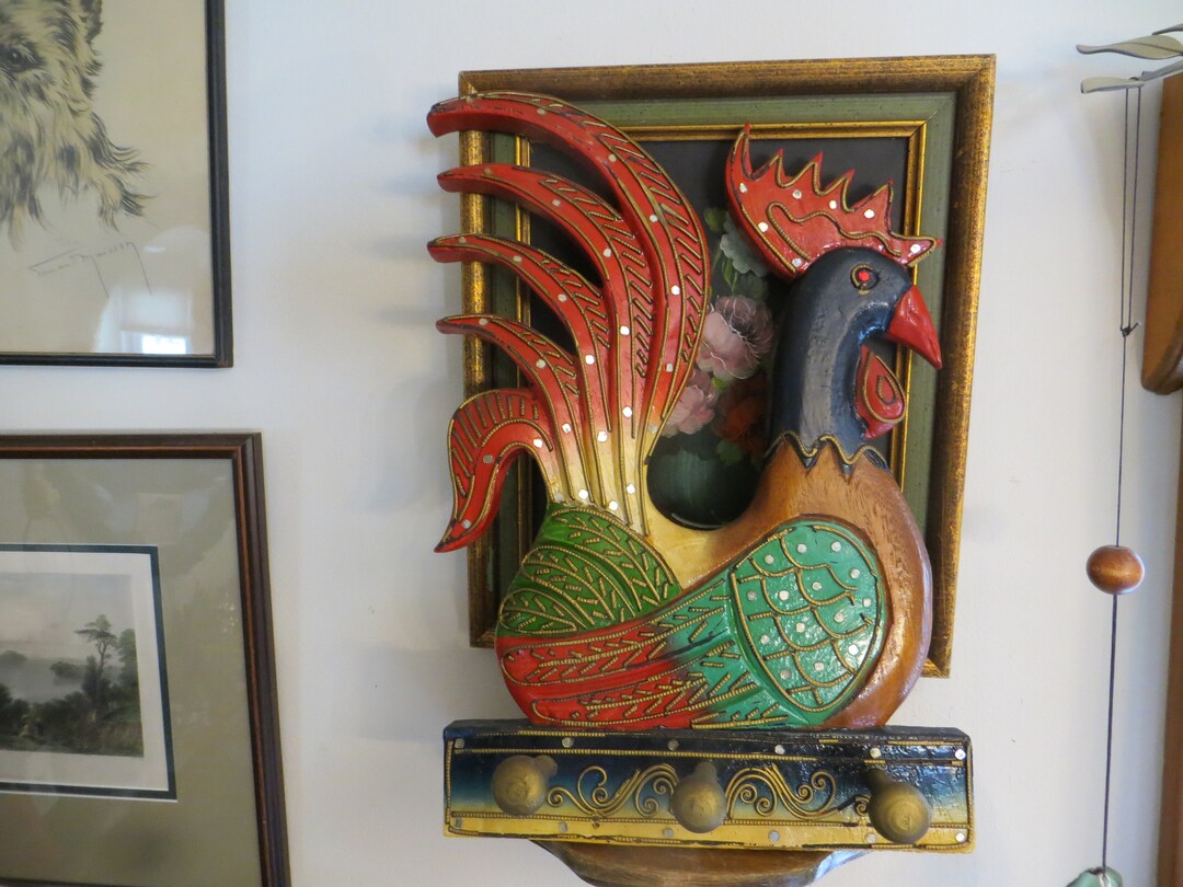 Carved Wood Rooster Coat Hat Rack, Art & Crafts Pick One - Facing Right ...