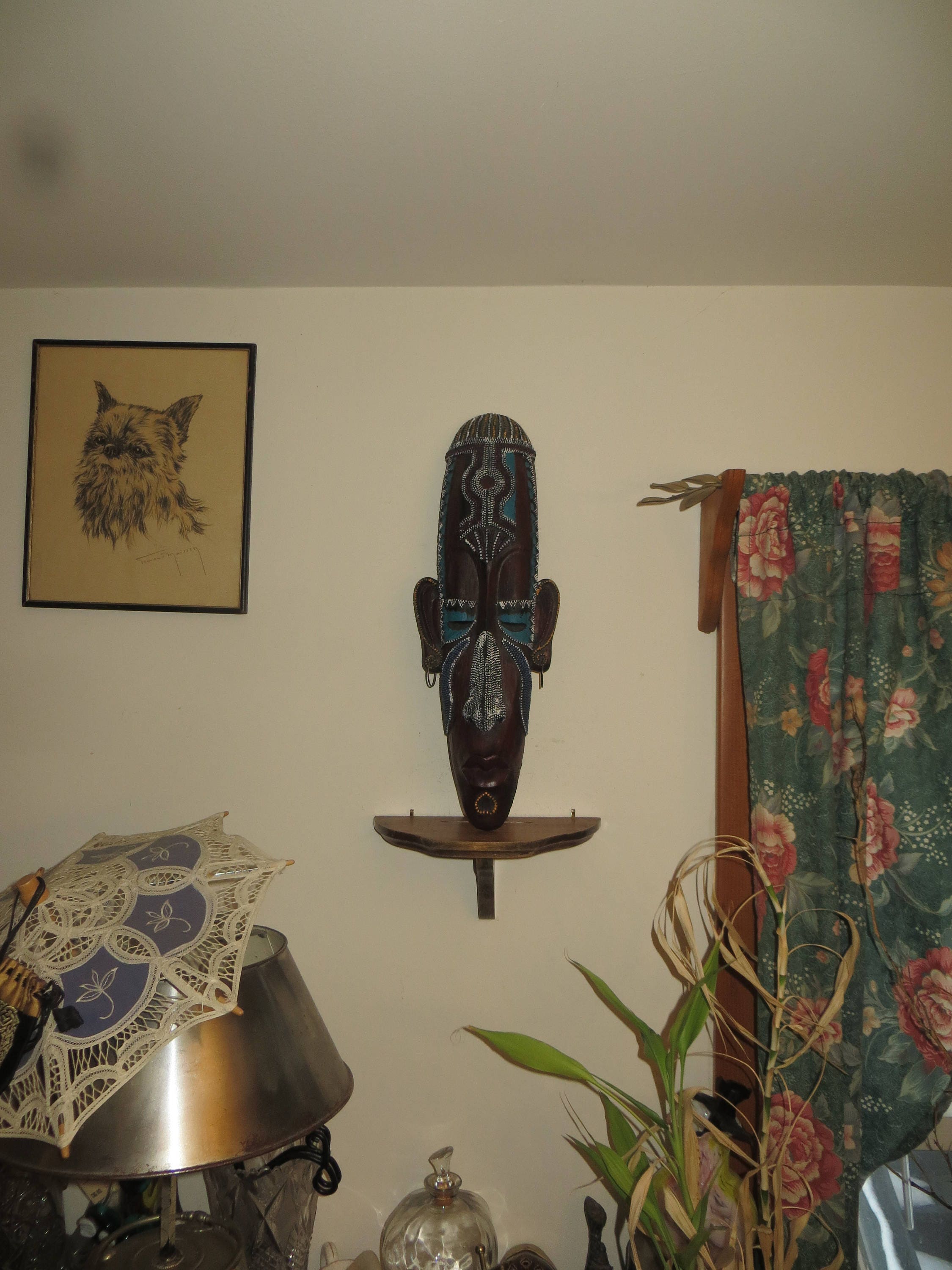 African Mask Wall Hanging, Large, Tribal Art, 18 3/4" Tall, 3 Pounds ...
