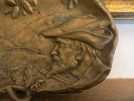 Antique Arts & Crafts Bronze Hunting Scene Trinket Tr… - Gem