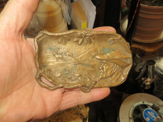 Antique Arts & Crafts Bronze Hunting Scene Trinket Tr… - Gem