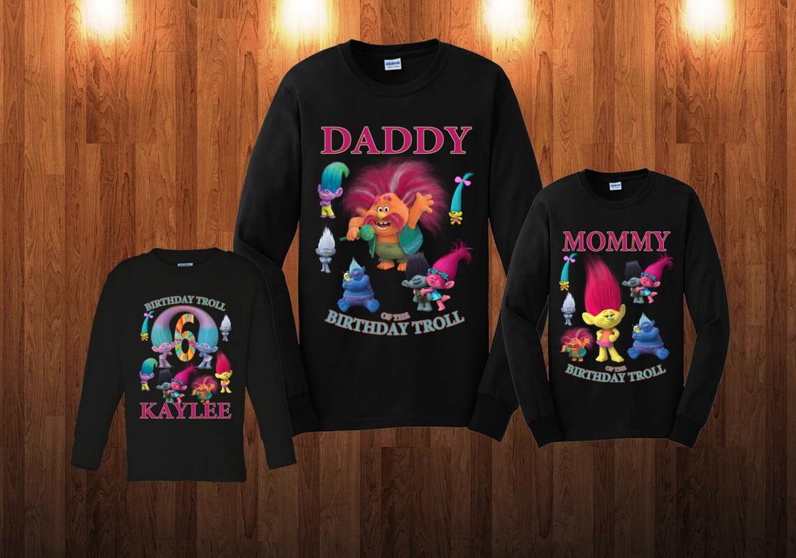 Trolls Birthday Shirt Long Sleeve Custom Personalized T-shirts - Etsy