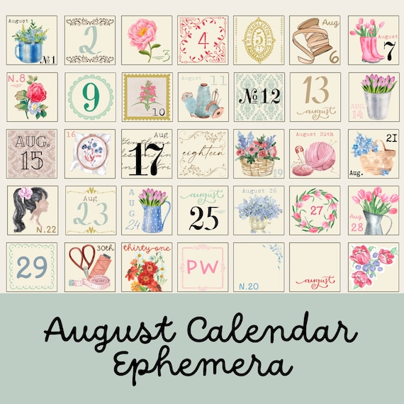 August Calendar Ephemera - Etsy