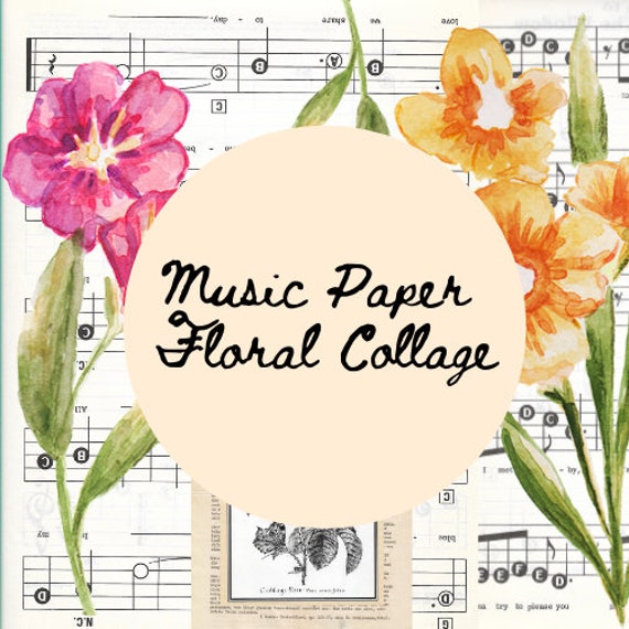 Music Paper Floral Collage | Etsy