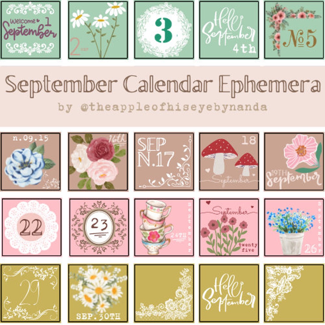 September Calendar Ephemera - Etsy