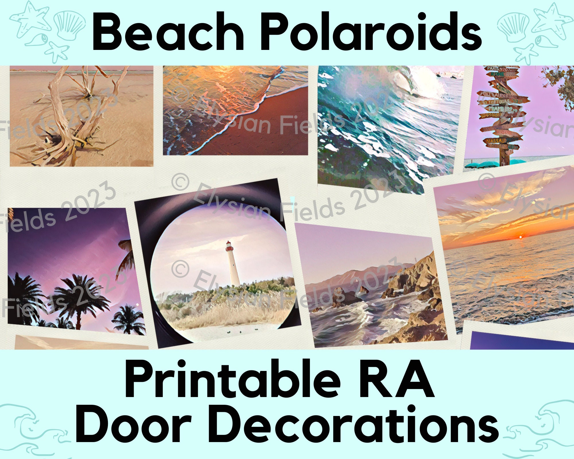 Printable Beach Polaroids RA Door Decorations Set of 12 Customizable ...