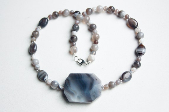 Botswana Agate Necklace Beaded with Sterling Silver Beads and | Etsy