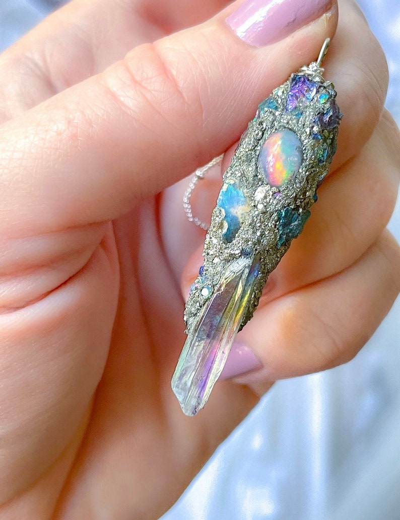 Opal Magic Wand Necklace Opal Angels Sword Necklace October | Etsy