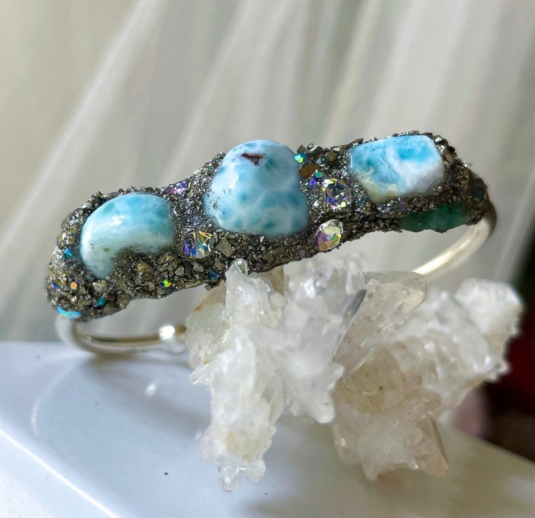 Larimar Bracelet Larimar Bangle Raw Crystal Jewelry Gift - Etsy