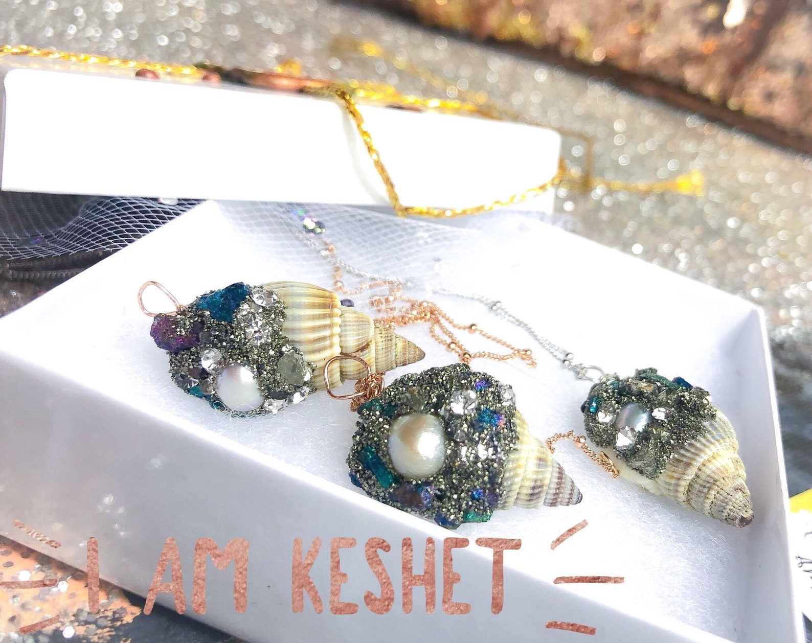 Mermaid Necklace Seashell and Raw Peacock Ore Jewelry | Etsy