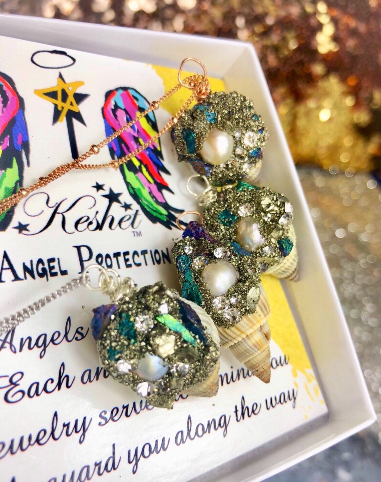 Mermaid Necklace Seashell and Raw Peacock Ore Jewelry | Etsy