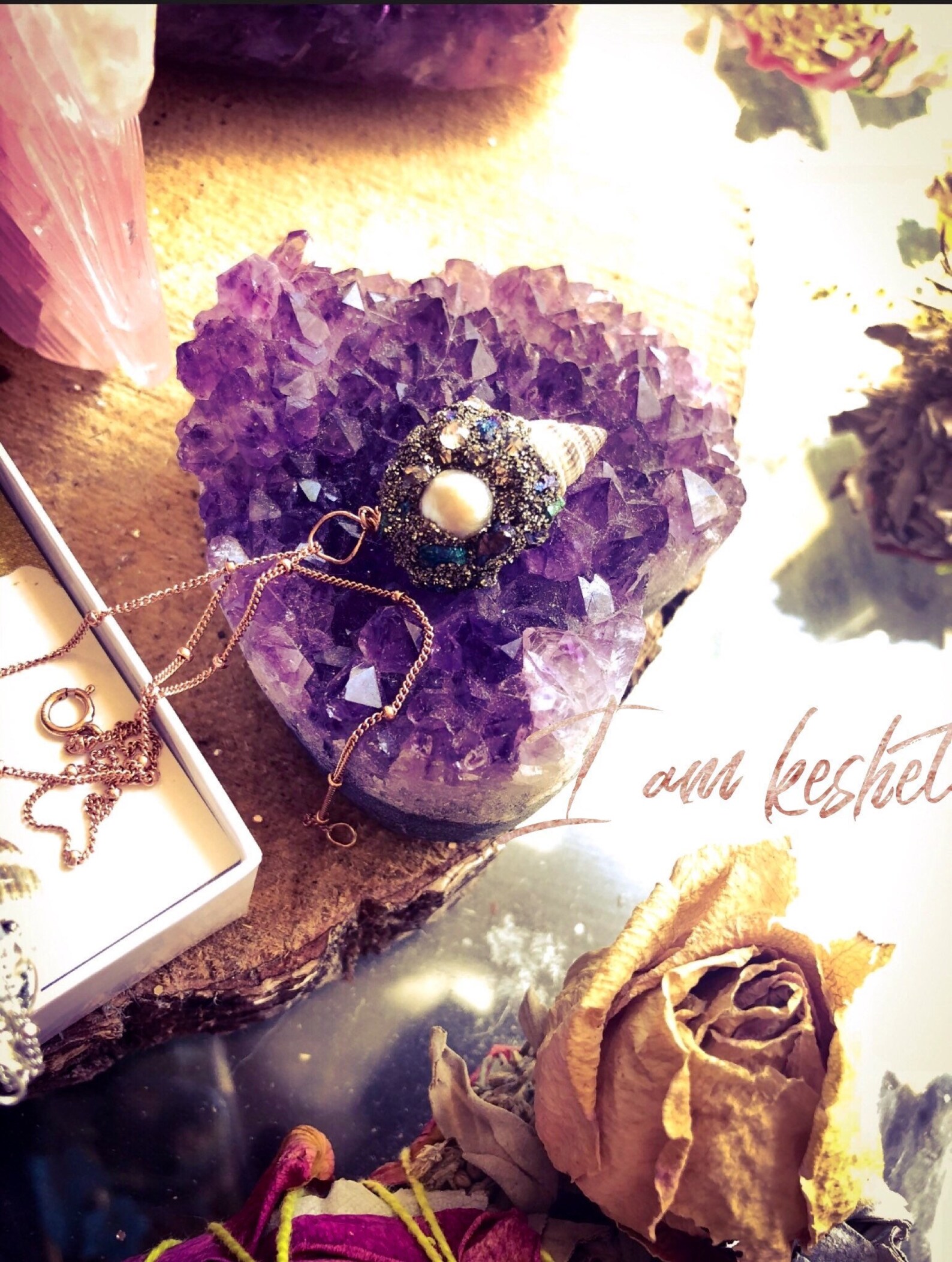 Mermaid Necklace Seashell and Raw Peacock Ore Jewelry | Etsy