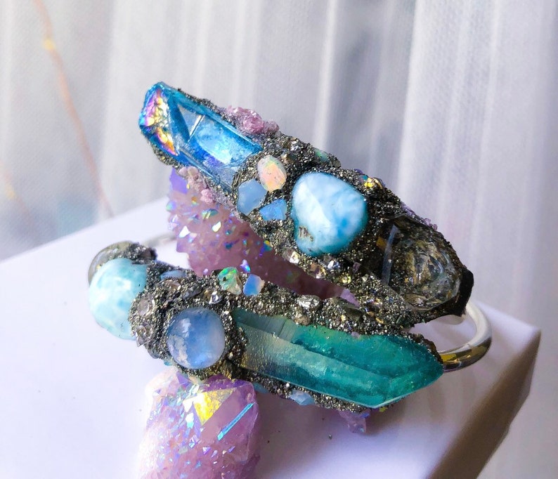 Rainbow Moonstone Bracelet Angel Protection Larimar - Etsy