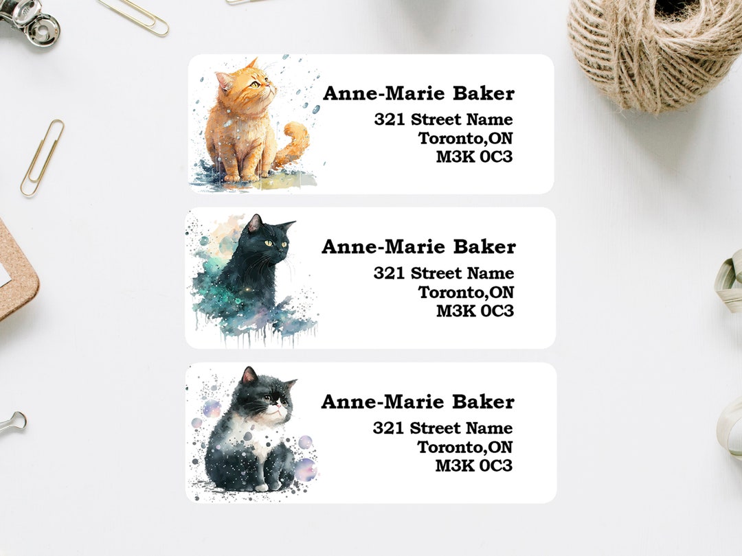 Address Labels, Cats Mailing Labels, Art, Cat Lover Gift, Custom Return ...