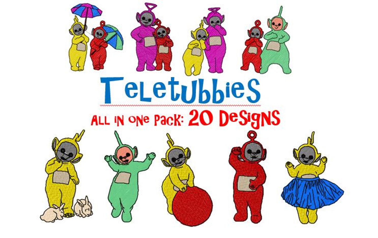 20 Designs Teletubbies Embroidery Design Pack Cartoon | Etsy