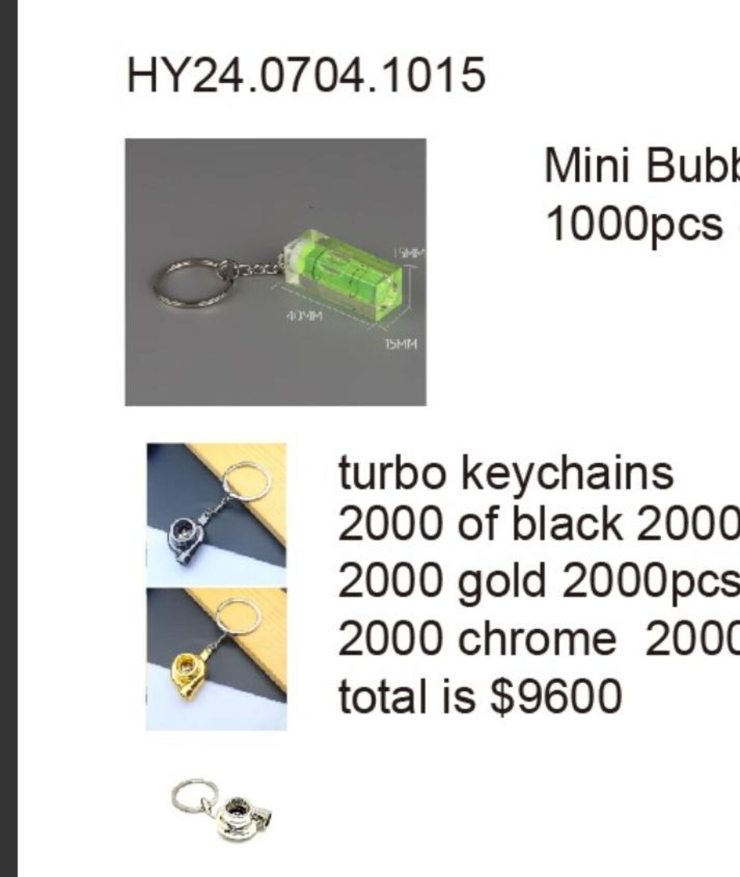 Turbo Keychains 2000 of Black 2000 Gold 2000chrome Mini Bubble Level ...