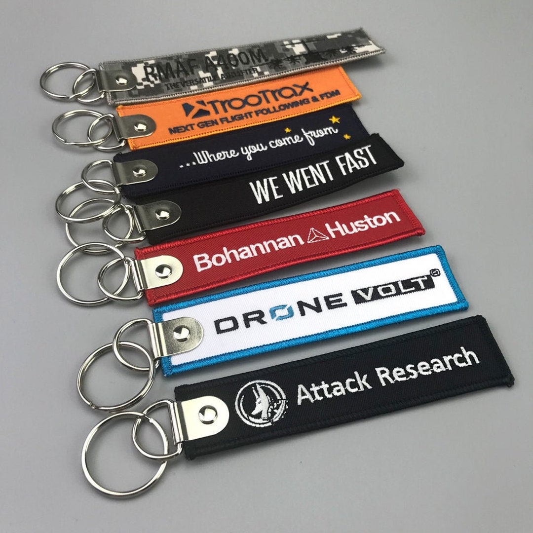 100 Personalized Embroidered Key Tags , Double Sided Embroidered ...