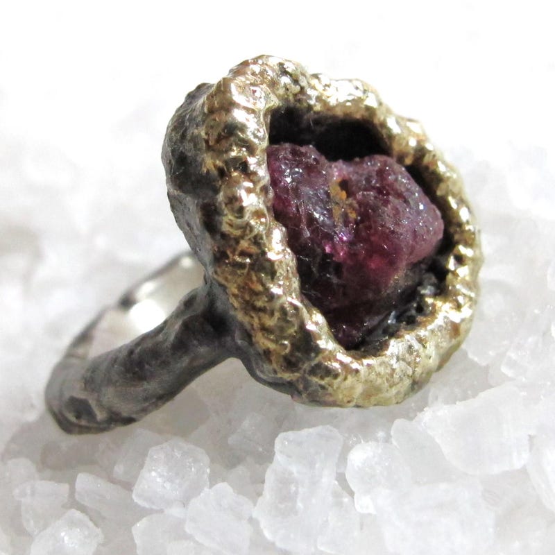 Silver Ruby Forged Ring - Etsy