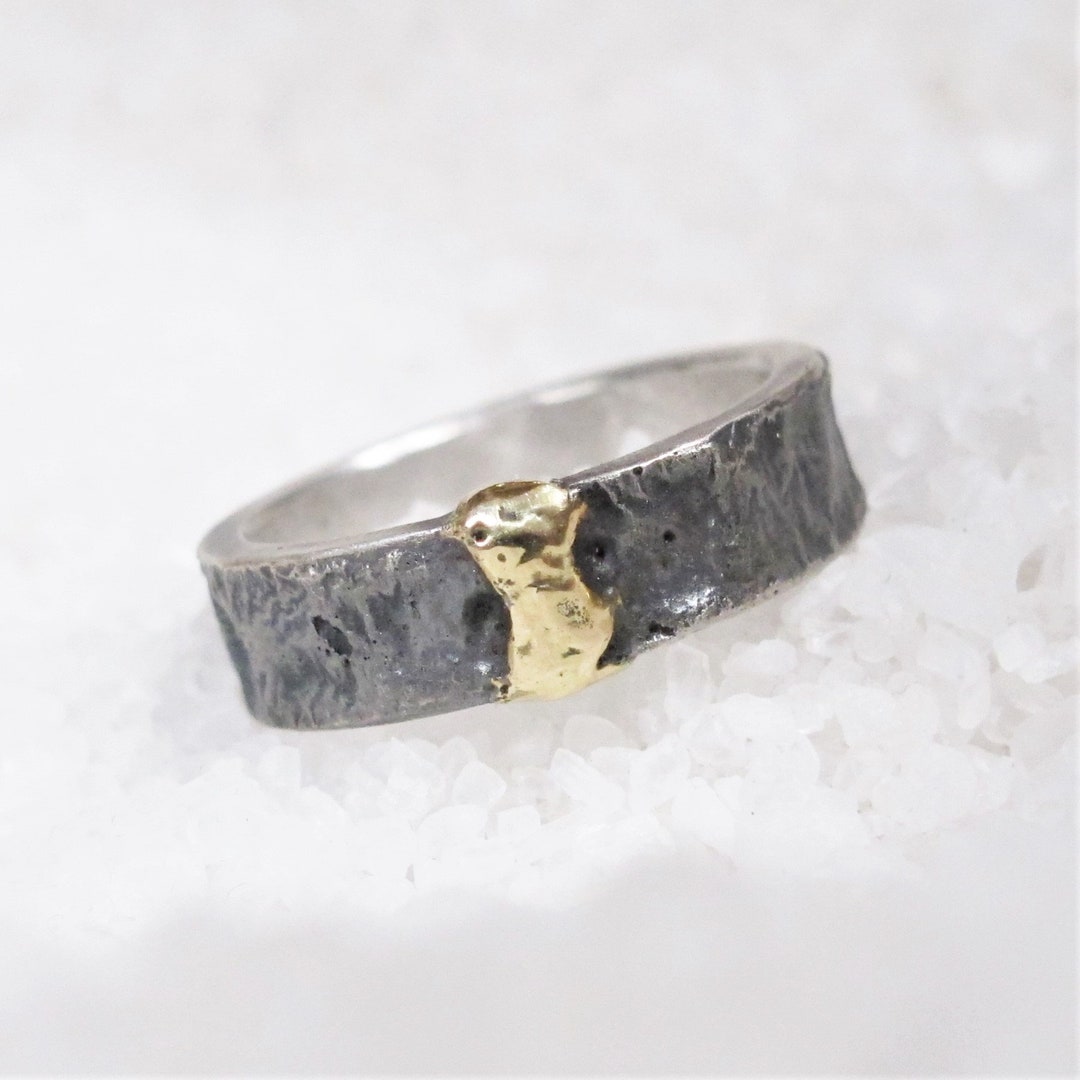 Scottish Viking Outlander Ring, Raw Silver 18kt Gold Cast Organic - Etsy