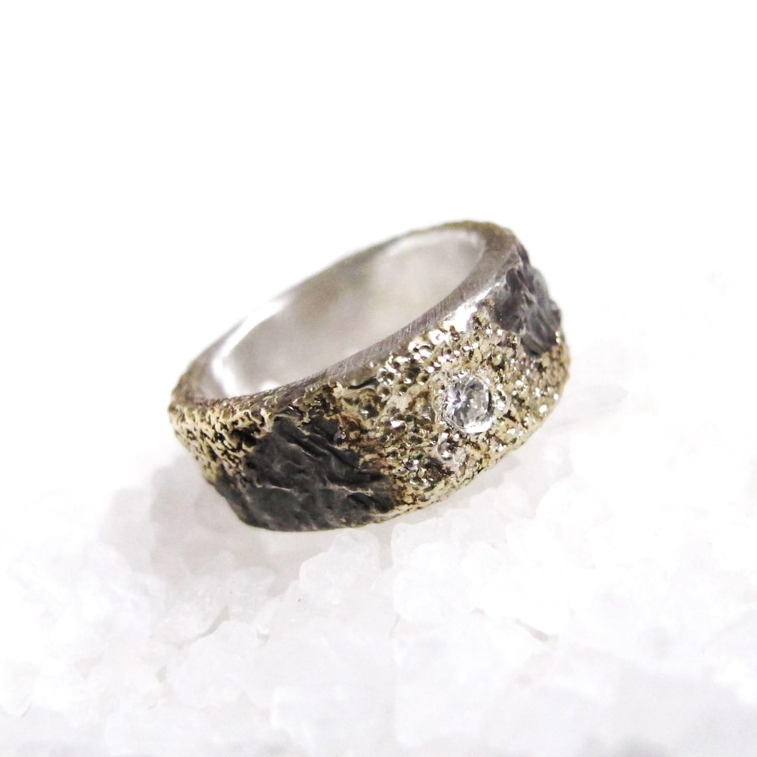 Viking Ring, Diamond Diameter 2.5 Mm, Width 7.5 Mm, Cast Gold, Organic ...